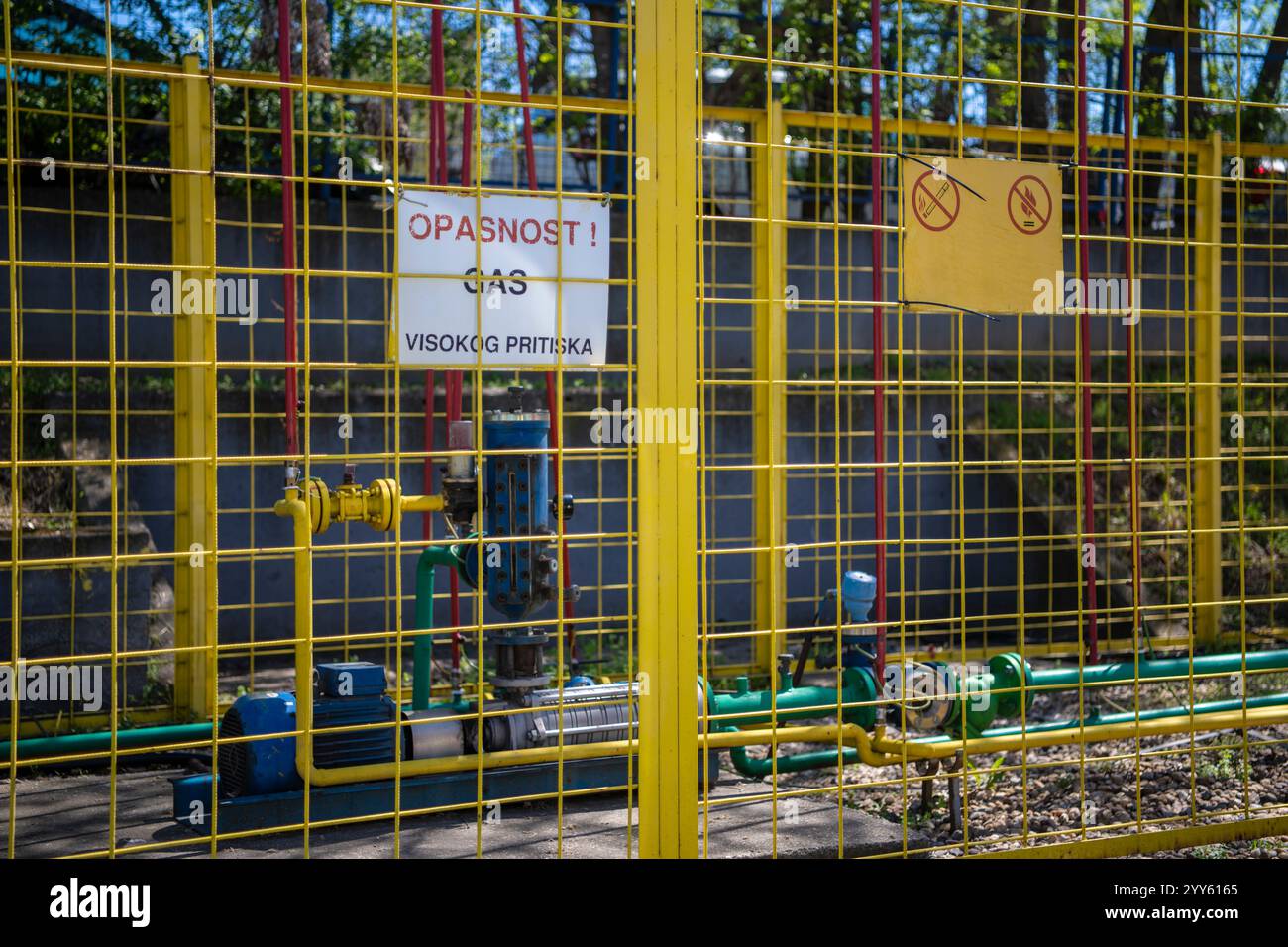 View of pipe flanges from LPG cylinder tank for industrial use isolated ...