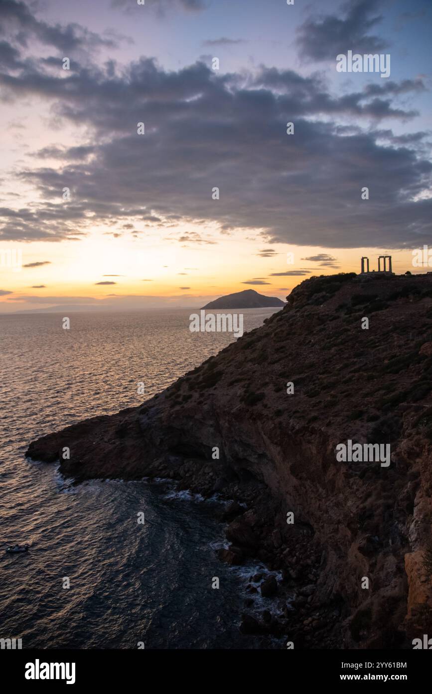Greece Cape Sounio. Ruins of an ancient temple of Poseidon, Greek god ...