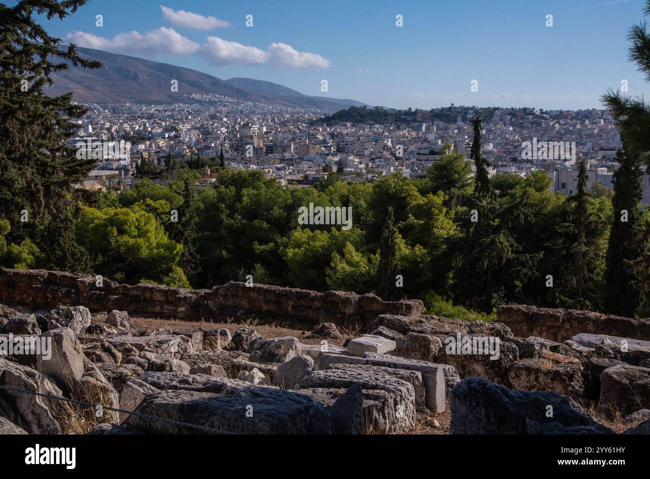 Beautiful scenic city view of Athens shot from Acropolis hill, Greece ...
