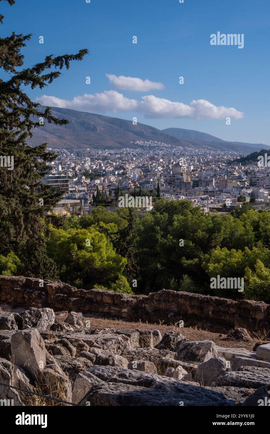 Beautiful scenic city view of Athens shot from Acropolis hill, Greece ...