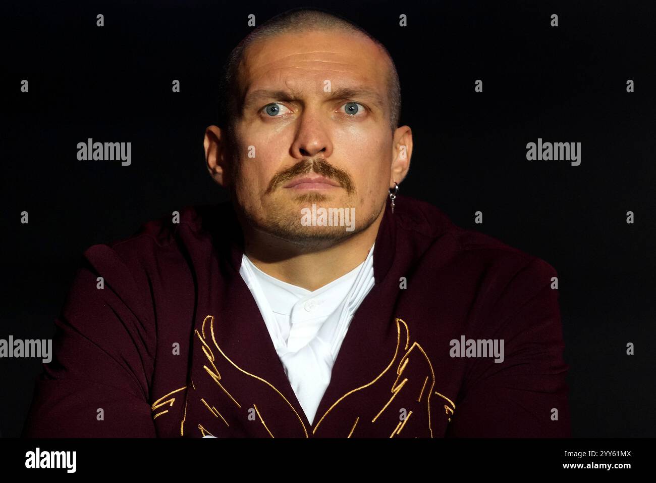 Boxer Oleksandr Usyk speaks during a press conference in Riyadh, Saudi ...