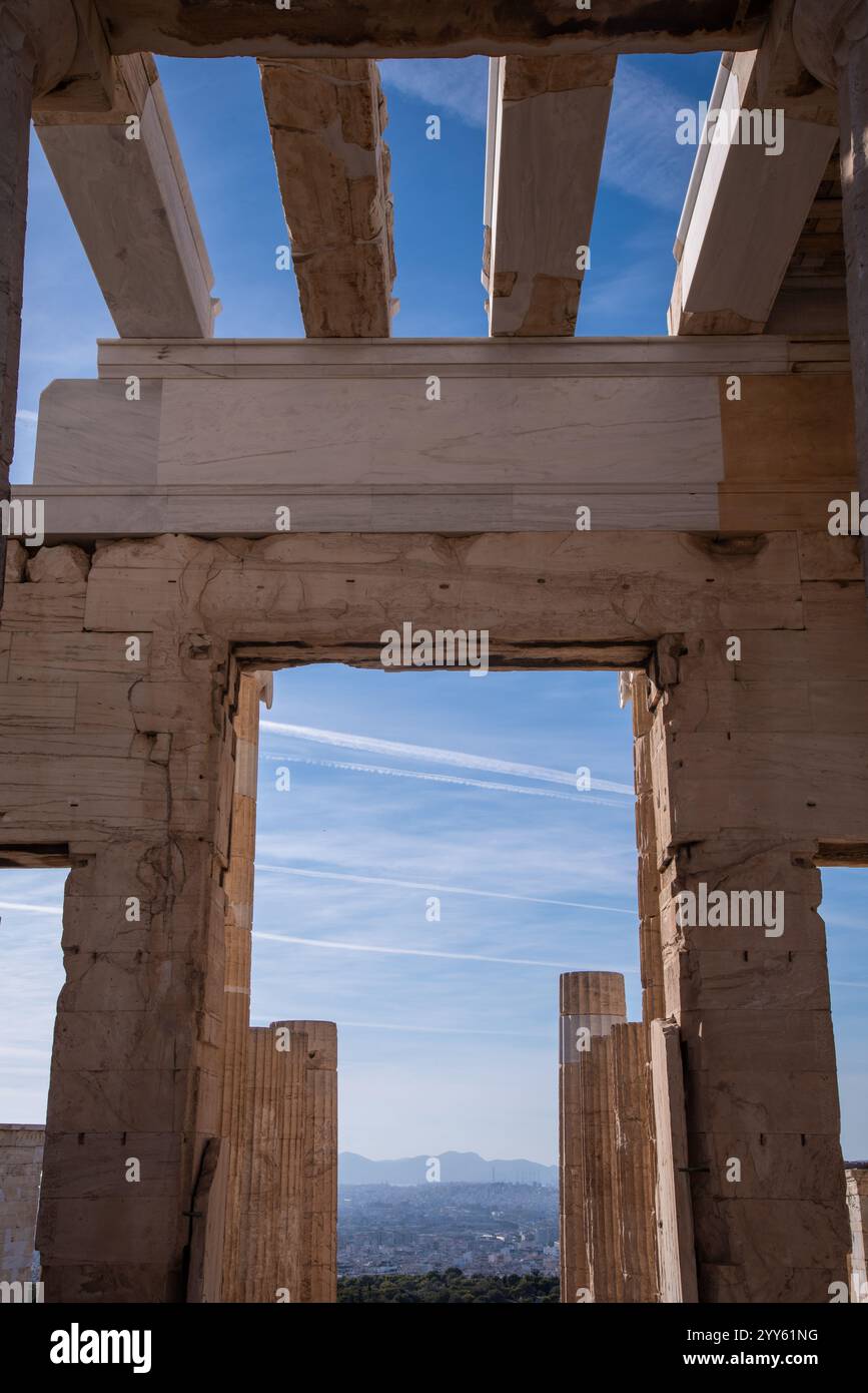 Ancient ruins of Propylaia or Propylaea, Acropolis, Athens, Greece. Gateway to the Acropolis ...