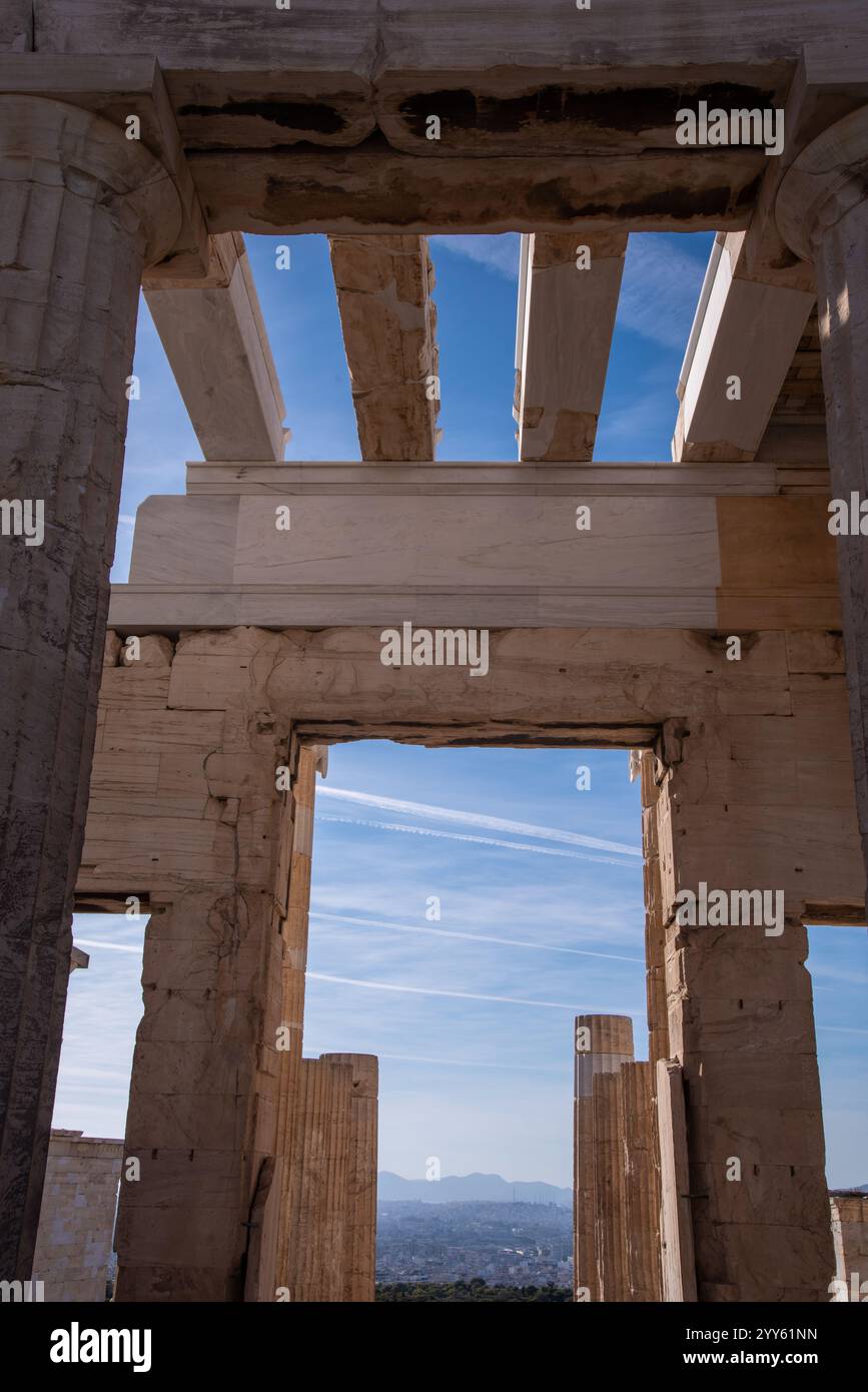 Ancient ruins of Propylaia or Propylaea, Acropolis, Athens, Greece. Gateway to the Acropolis ...