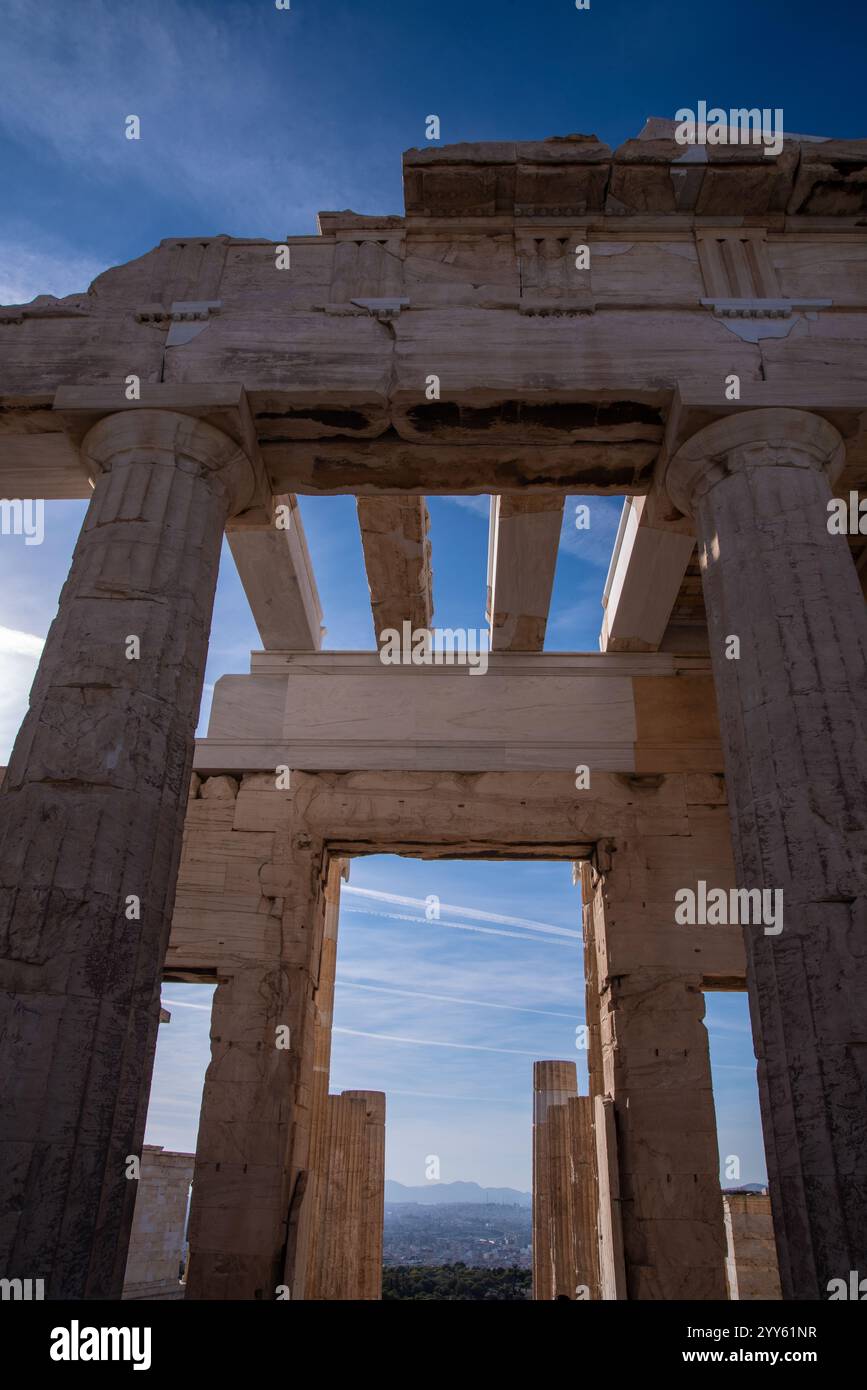 Ancient ruins of Propylaia or Propylaea, Acropolis, Athens, Greece. Gateway to the Acropolis ...