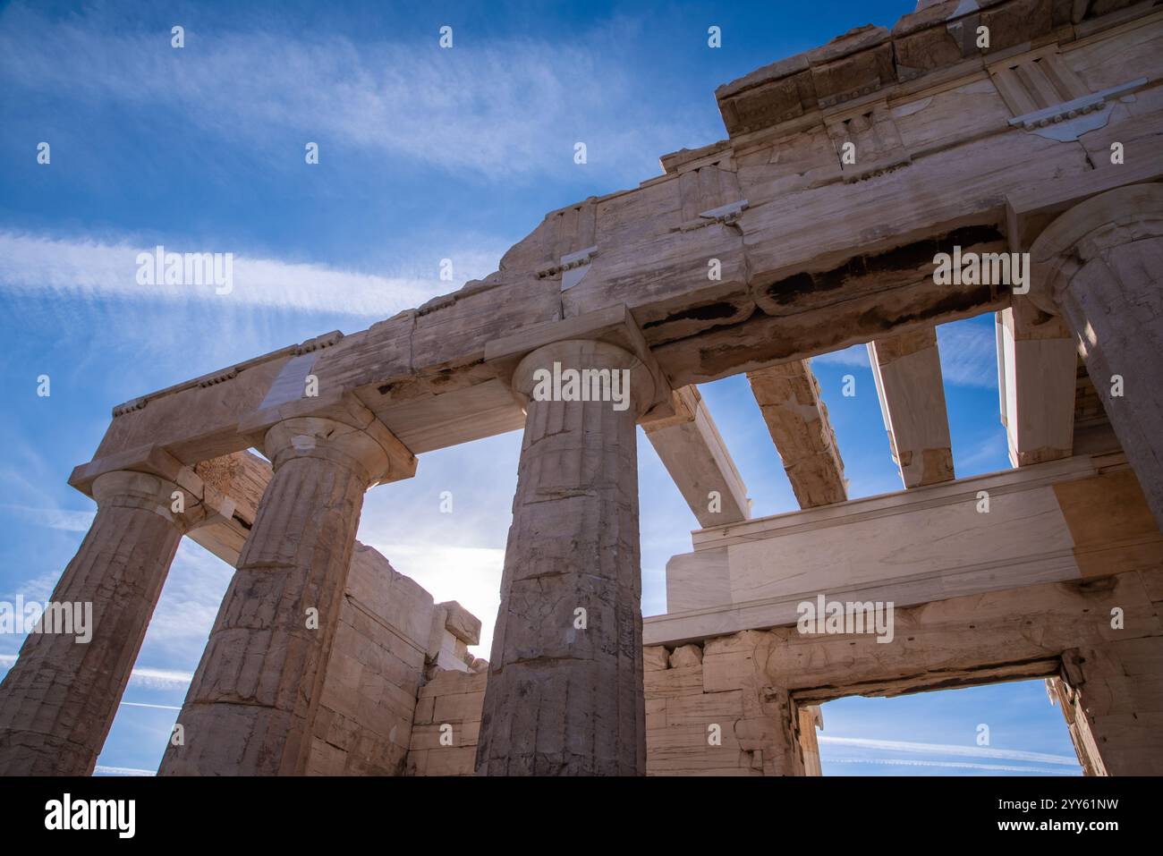 Ancient ruins of Propylaia or Propylaea, Acropolis, Athens, Greece. Gateway to the Acropolis ...