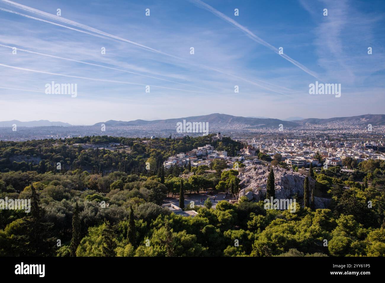 Beautiful scenic city view of Athens shot from Acropolis hill, Greece ...