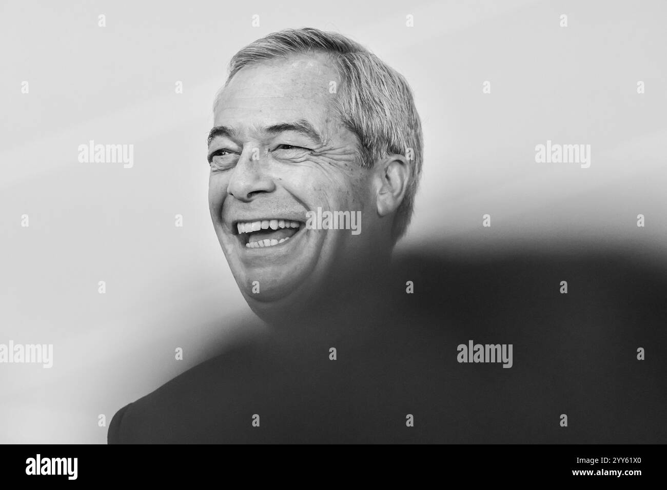 Nigel Farage, face. laughing, Reform UK Party founder and Member of ...