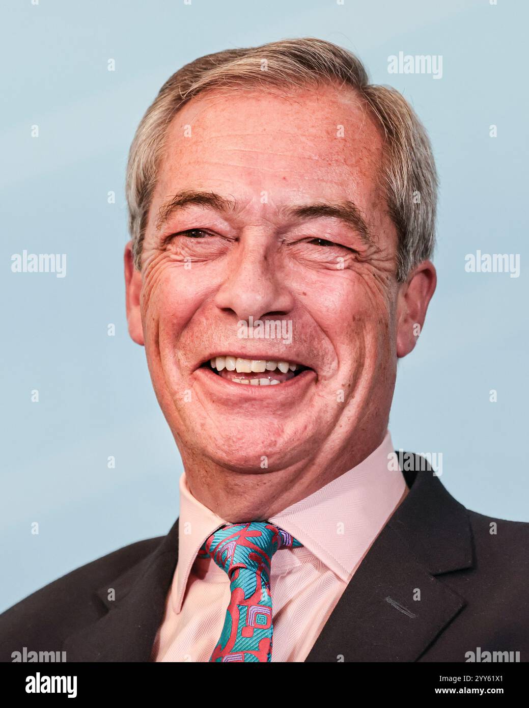 Nigel Farage, face, laughing, Reform UK Party founder and Member of ...