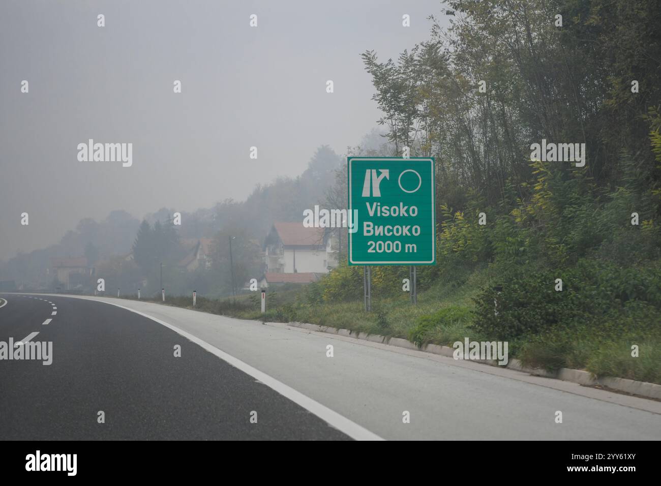 A sign for separation from the highway to Bosnian pyramids, near the ...