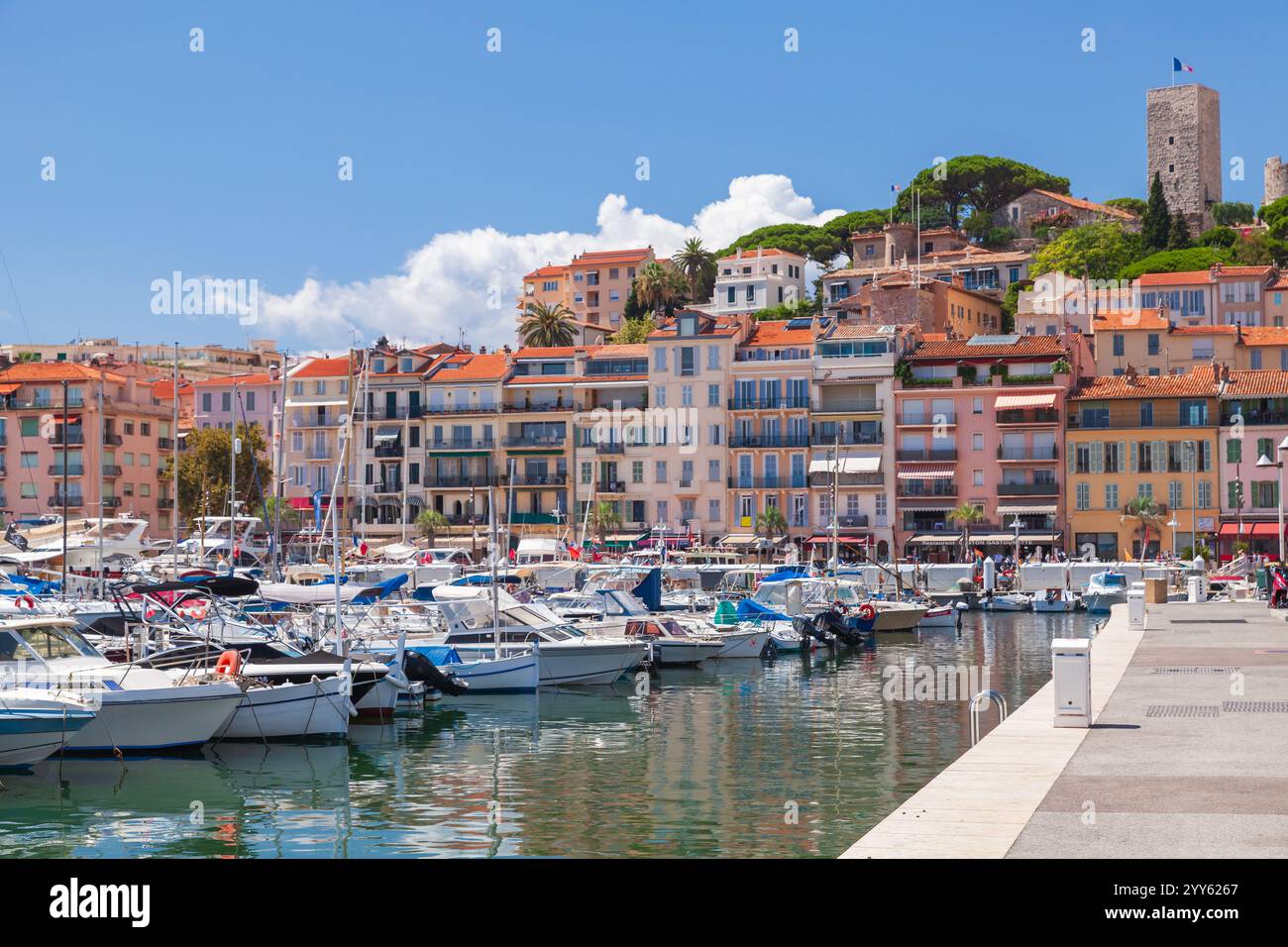 Cannes, France - August 14, 2018: Coastal view of Marina of Cannes on a ...