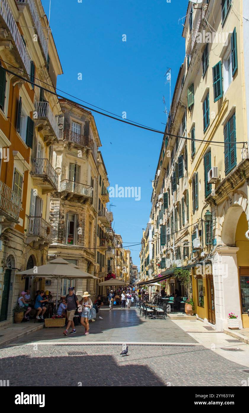 Corfu, Greece - June 6th 2024. Kapodistriou Street in Corfu Old Town ...