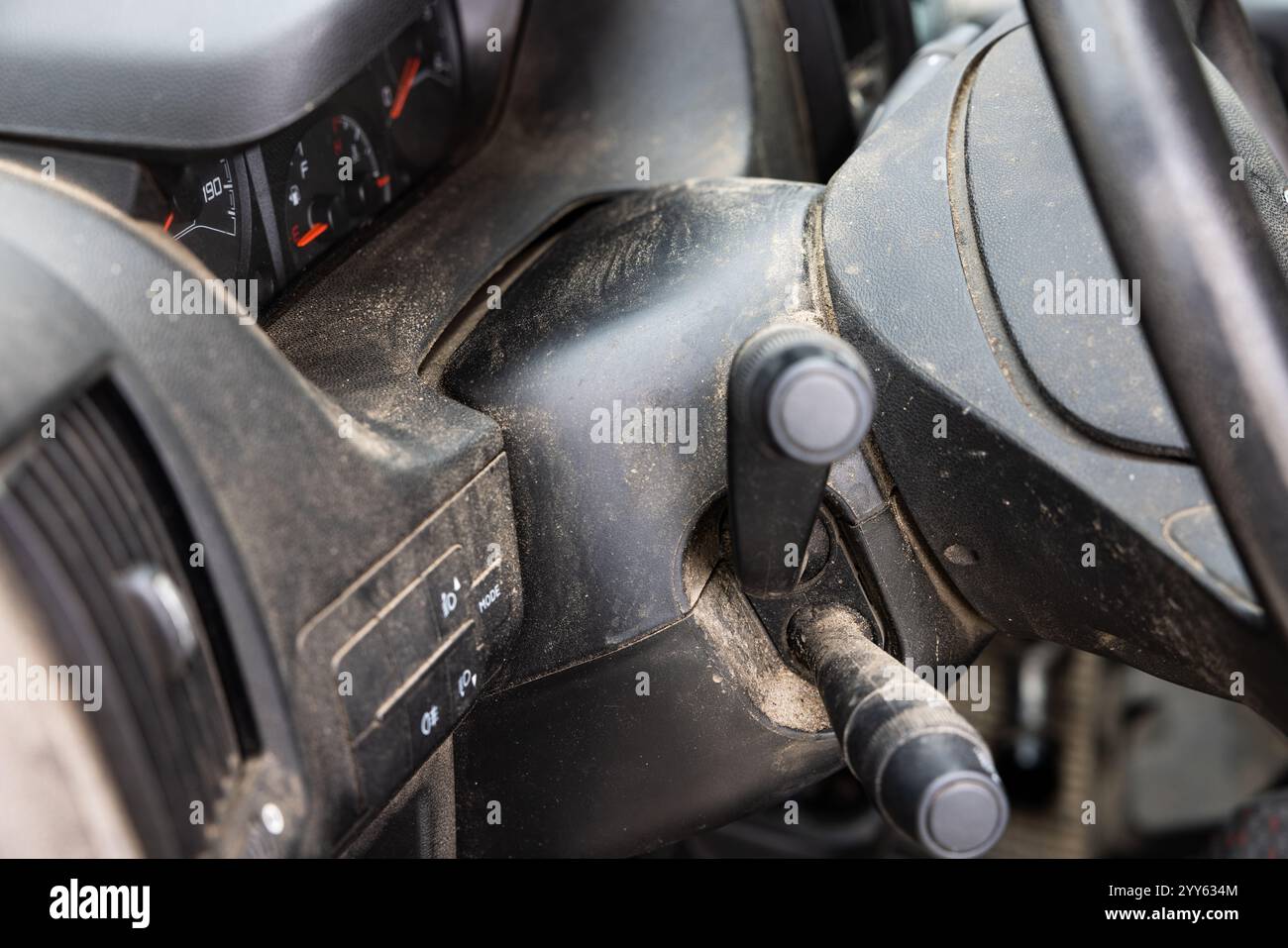 Very dirty and neglected car interior. View of the dashboard Stock ...