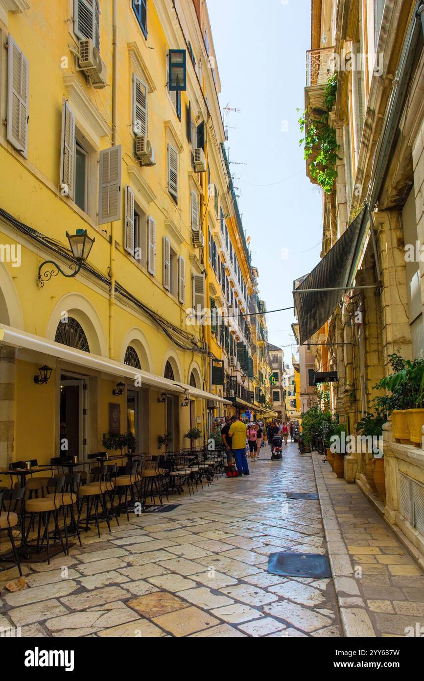 Corfu, Greece - June 6th 2024. Kapodistriou Street in Corfu Old Town ...