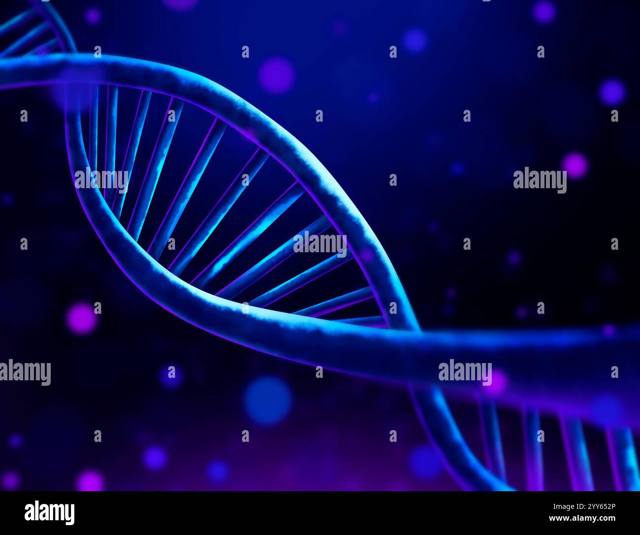 DNA double helix structure and atoms on dark background, illustration ...