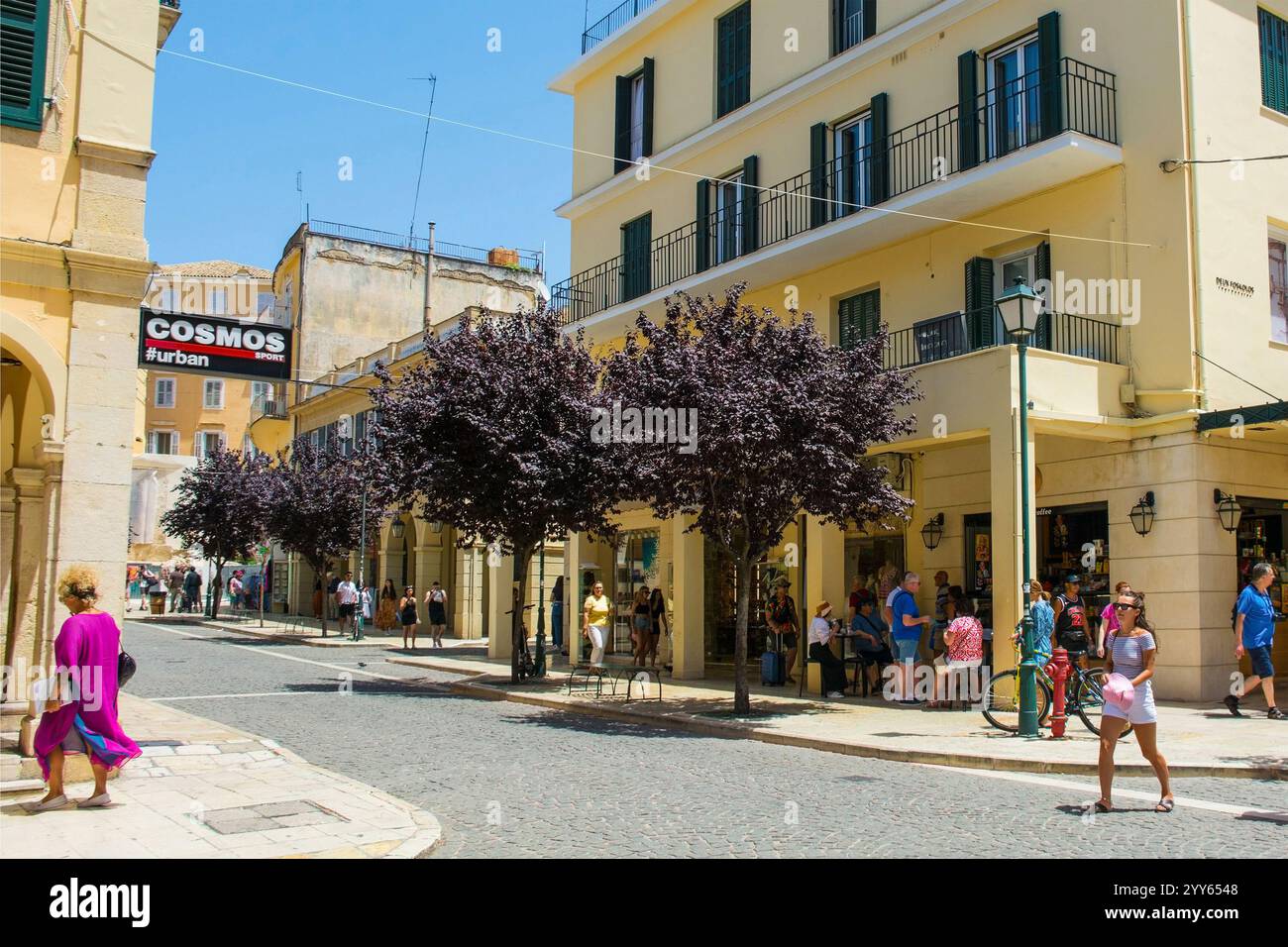 Corfu, Greece - June 6 2024. A street in the centre of Corfu Old Town ...