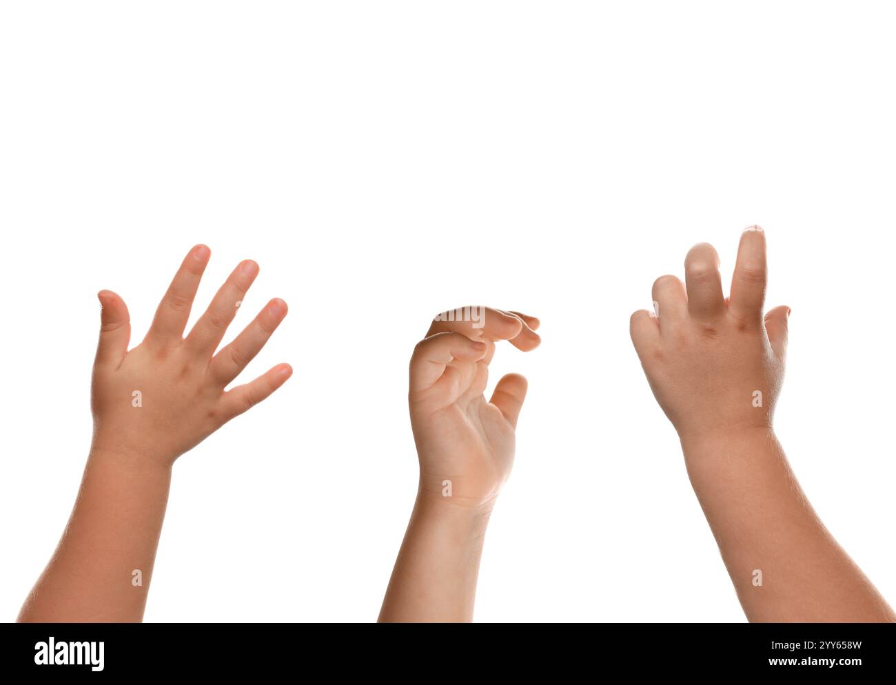 Kids showing hands on white background, closeup Stock Photo - Alamy