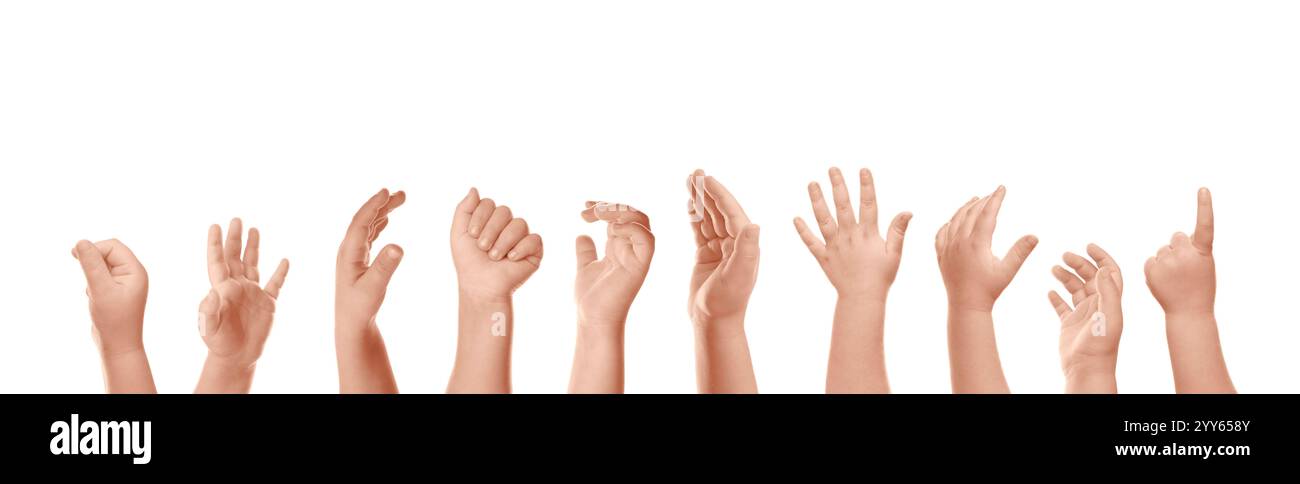 Kids showing hands on white background, closeup Stock Photo - Alamy