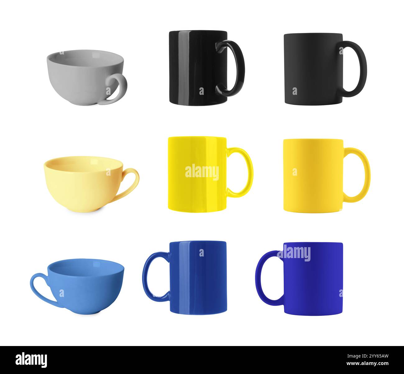 Blank cups isolated on white, set. Mockup for design Stock Photo - Alamy