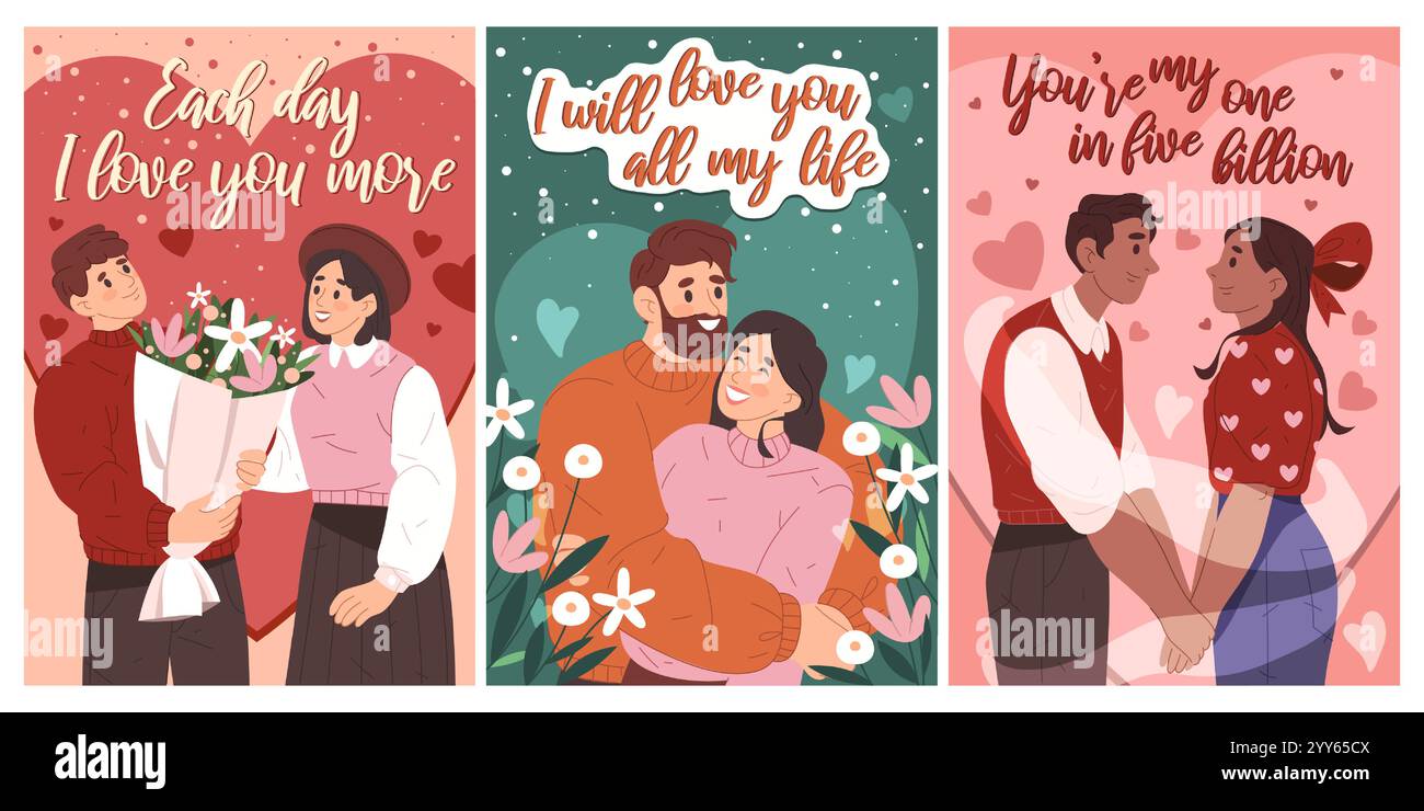 Set of valentines or greeting cards for Valentines day. Vector banners ...