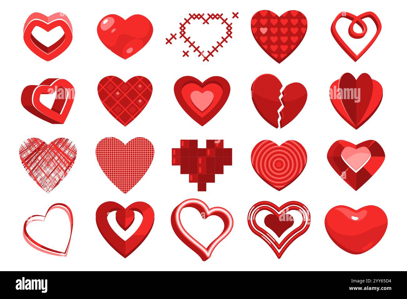 Set of stylized heart icons, vector clip art. Simple red heart shapes ...