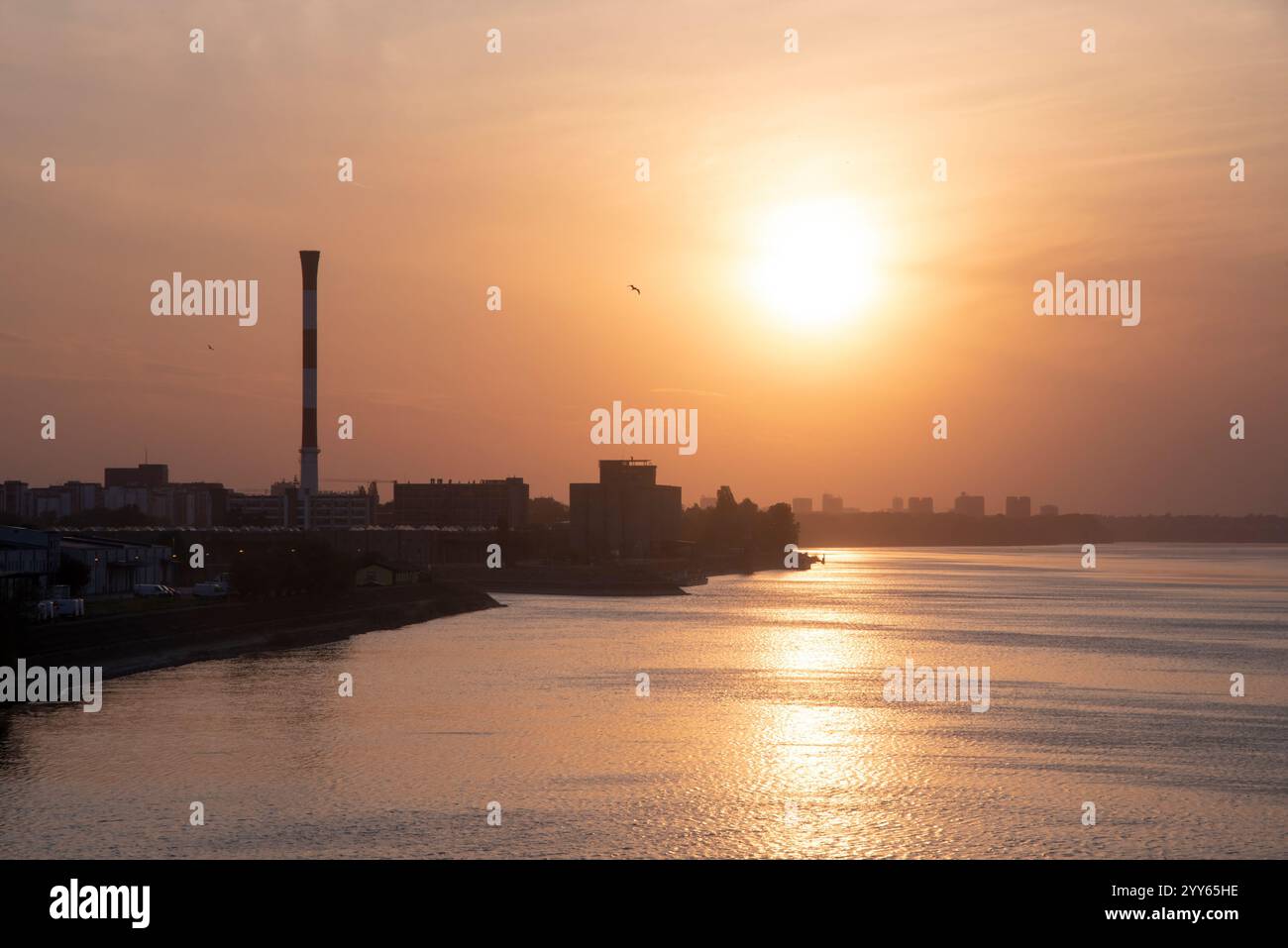 View of the Danube river and the city of Belgrade from Pancevo Bridge ...