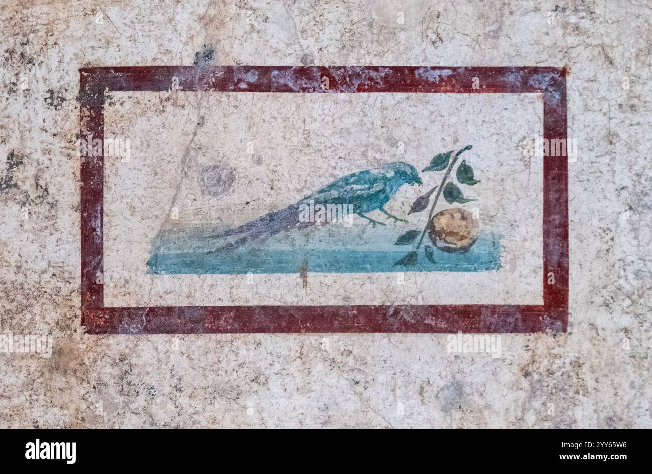 Pompeii - Luxury roman house interior, fresco detail with bird in a ...