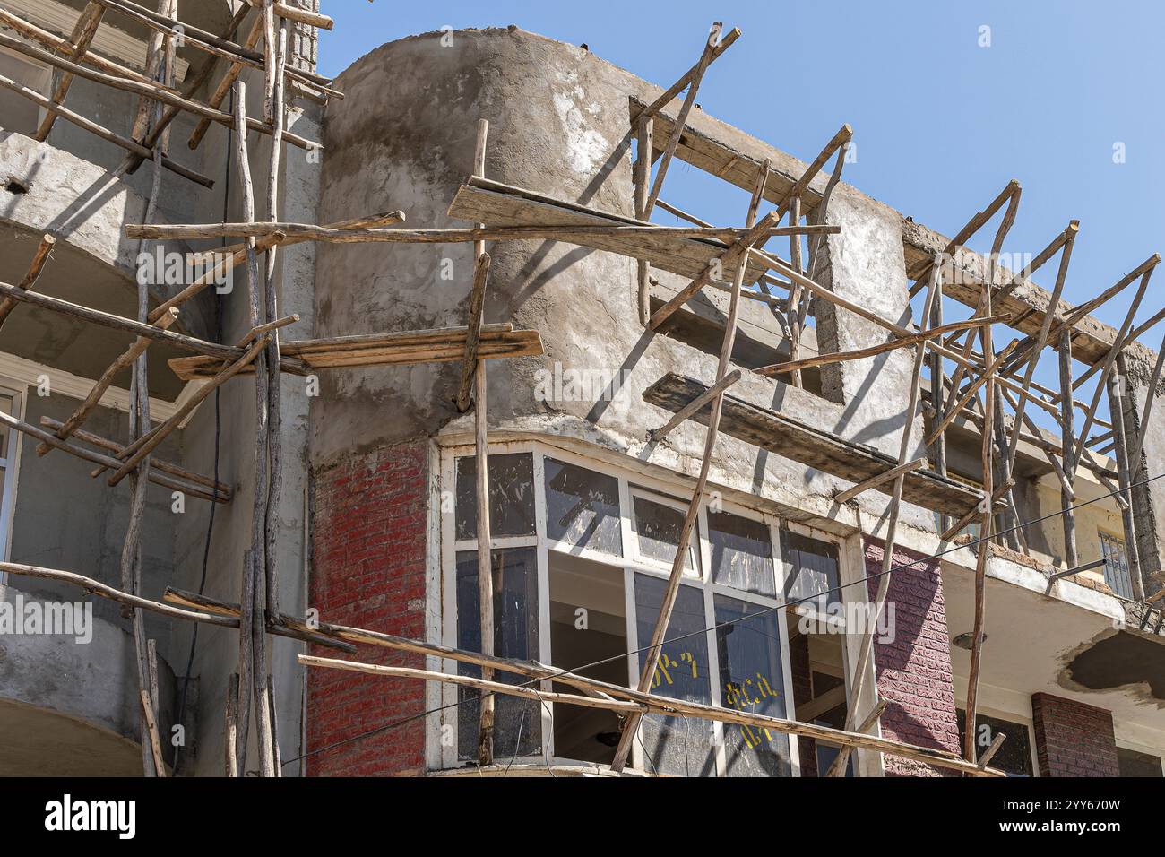 Construction site in Ethiopia with typical african scaffolding Stock ...