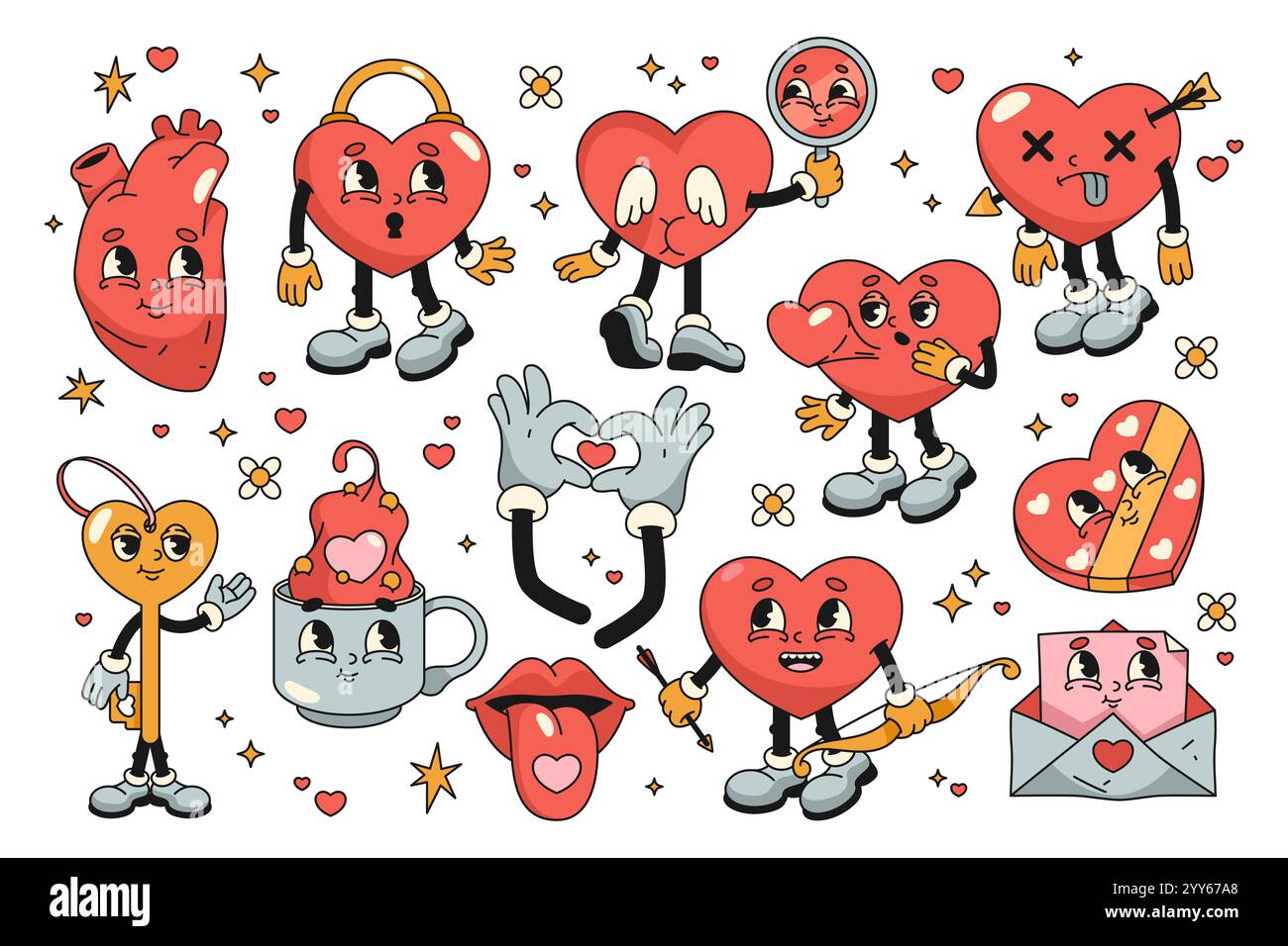 Funny retro characters or pop art icons for Valentines day. Vector ...