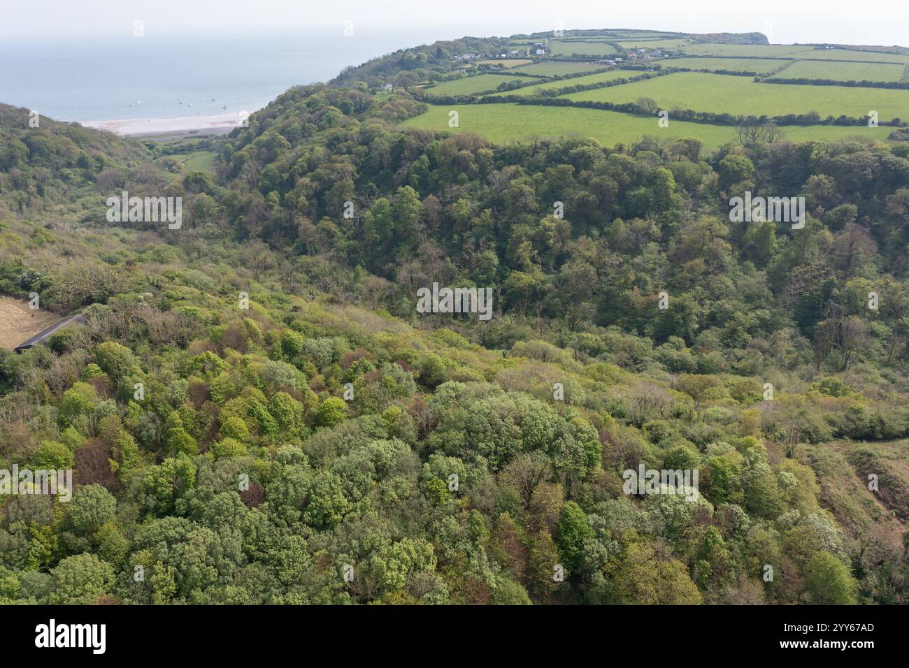 Aerial view of Bishopston Valley and Pwll Du bay, Gower, Wales UK Stock ...