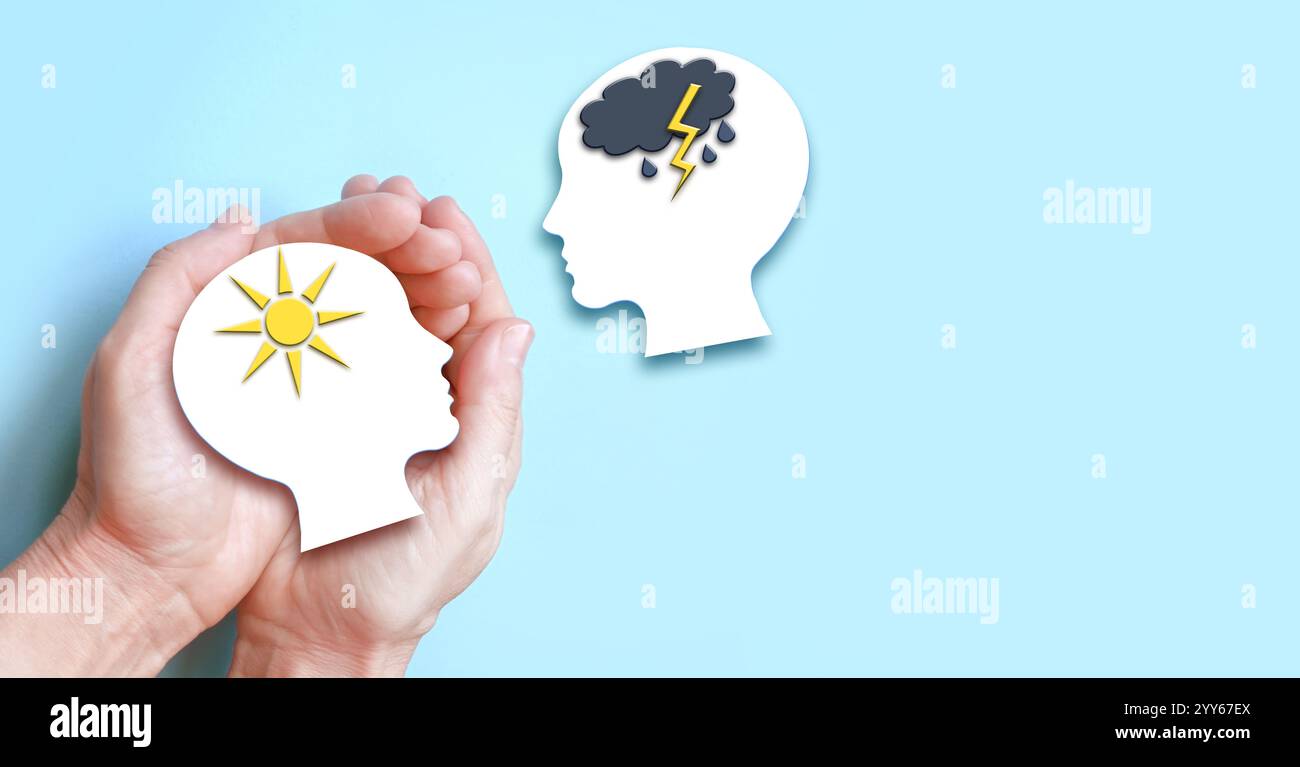 Hands holding paper brain with sunshine, positive mental health ...