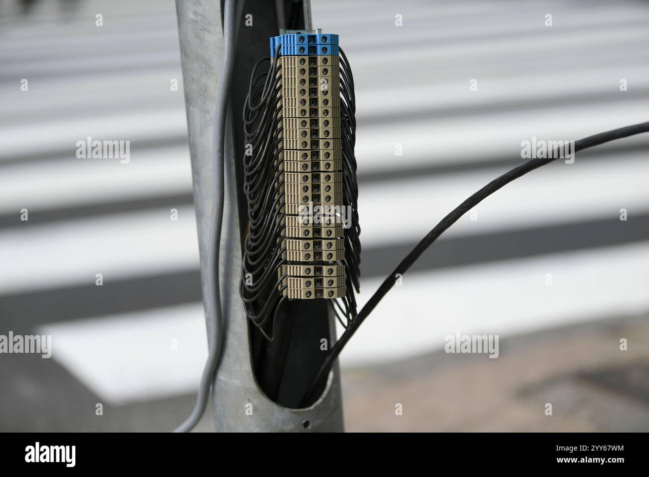 A city electricians work with wiring affiliated with traffic lights and ...