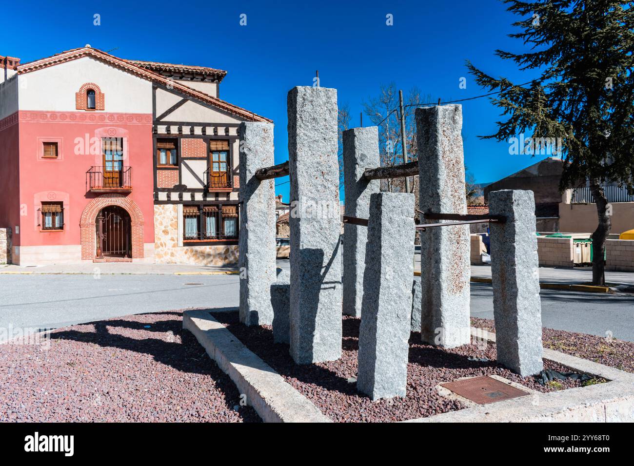 Old stone shoeing rack. Torrecaballeros, Segovia, Castilla y León ...