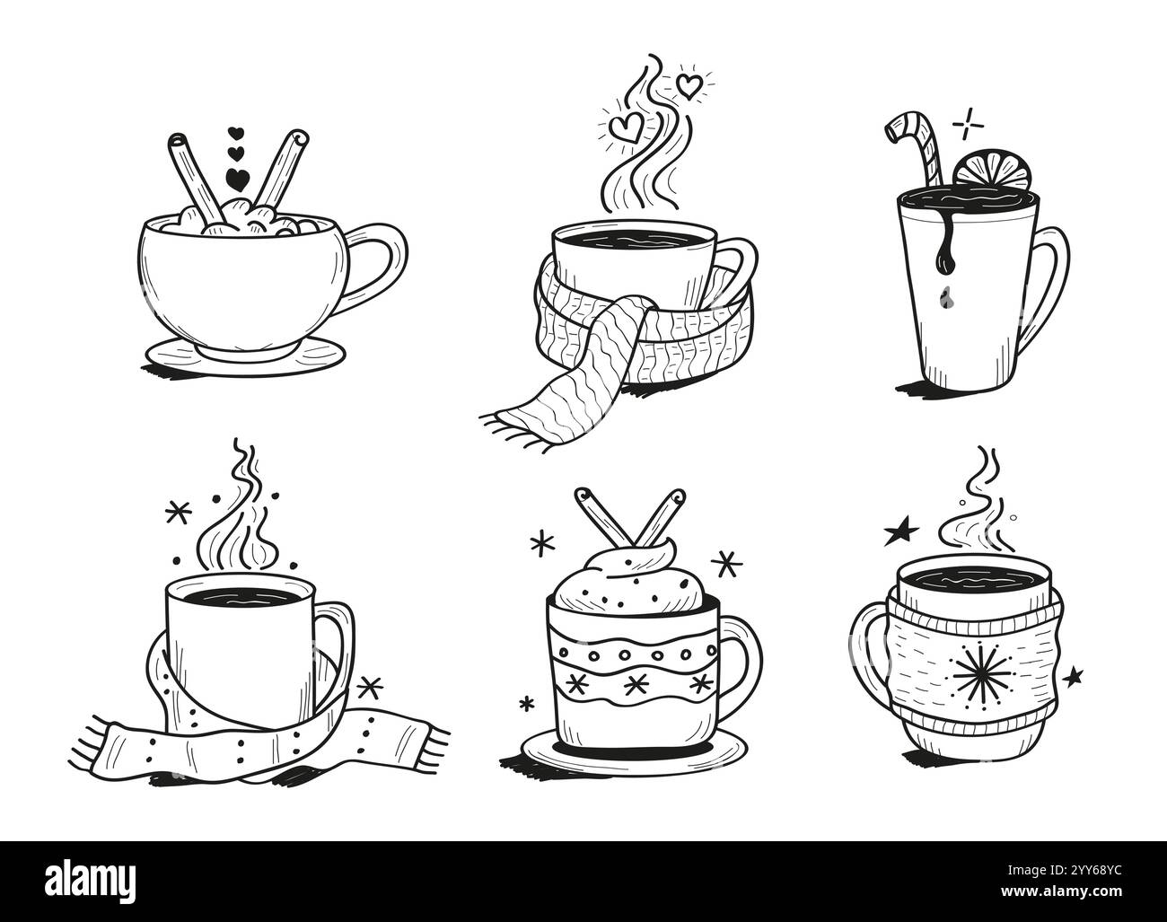 Christmas hot drinks set. Collection of winter alcoholic beverages ...