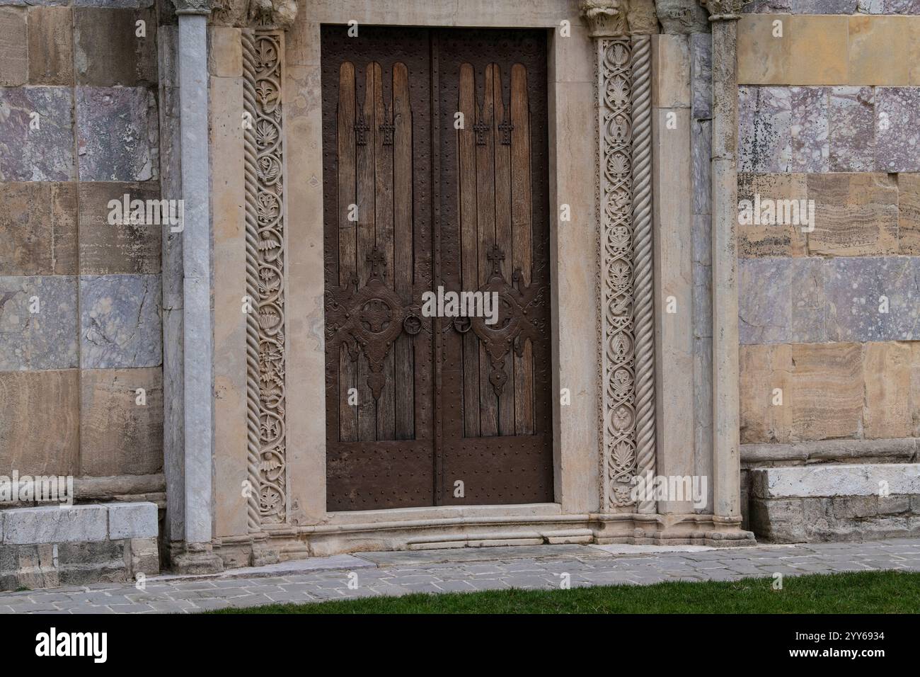 Old iron entrance door to Medieval Monastery and orthodox Church Visoki ...