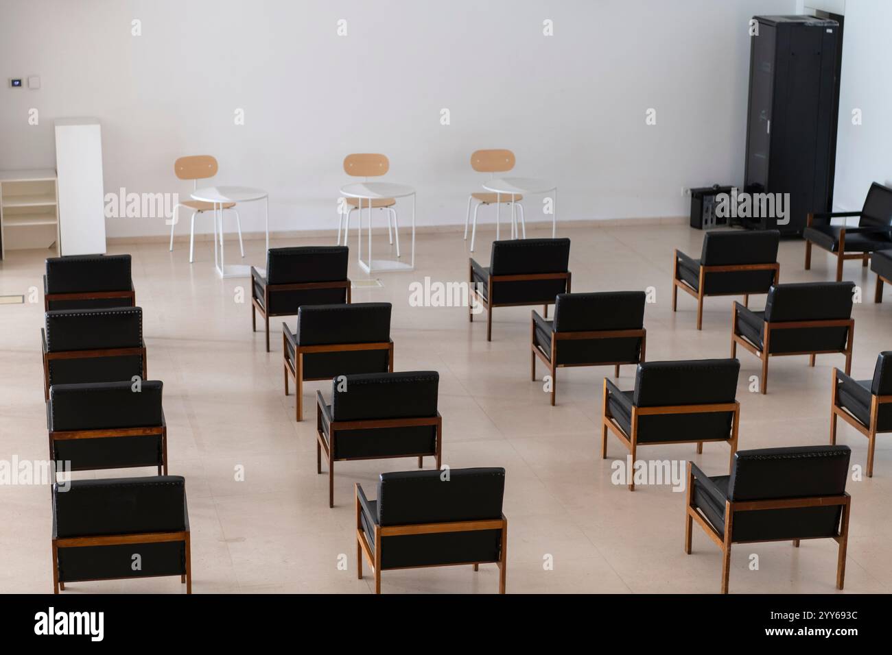 Empty presentation room ready for meeting. Rows of chairs for the ...