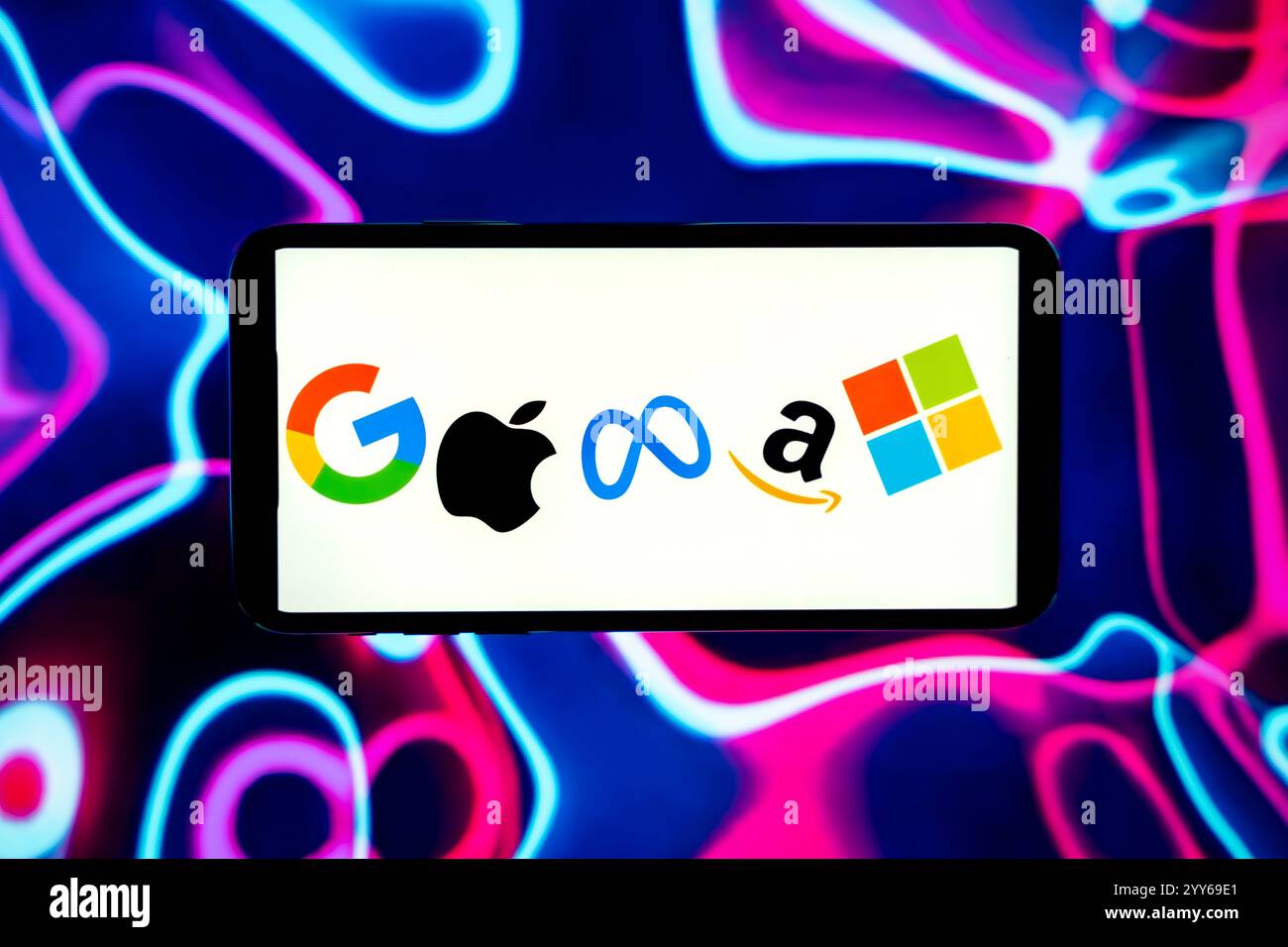 In this photo illustration, the big tech companies Google, Apple, Meta ...