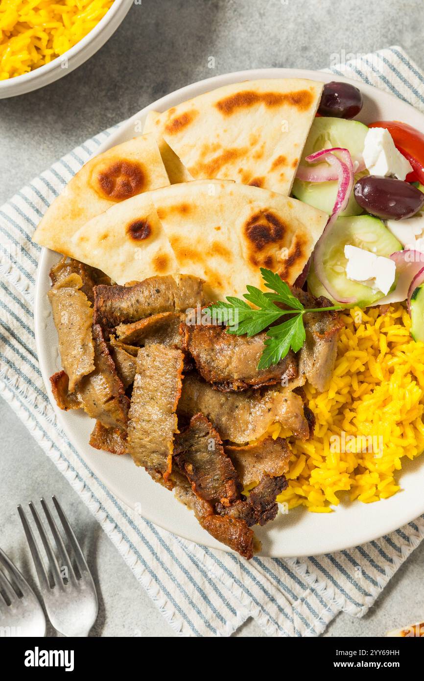 Homemade Greek Gyro Plate with Rice and Pita Stock Photo - Alamy