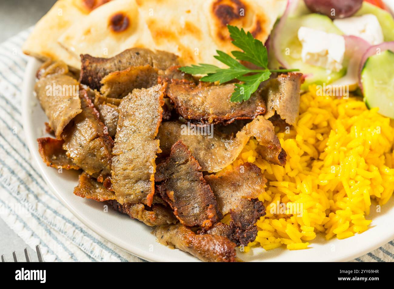 Homemade Greek Gyro Plate with Rice and Pita Stock Photo - Alamy