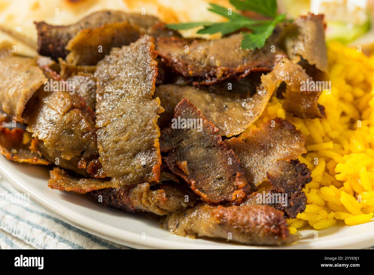 Homemade Greek Gyro Plate with Rice and Pita Stock Photo - Alamy