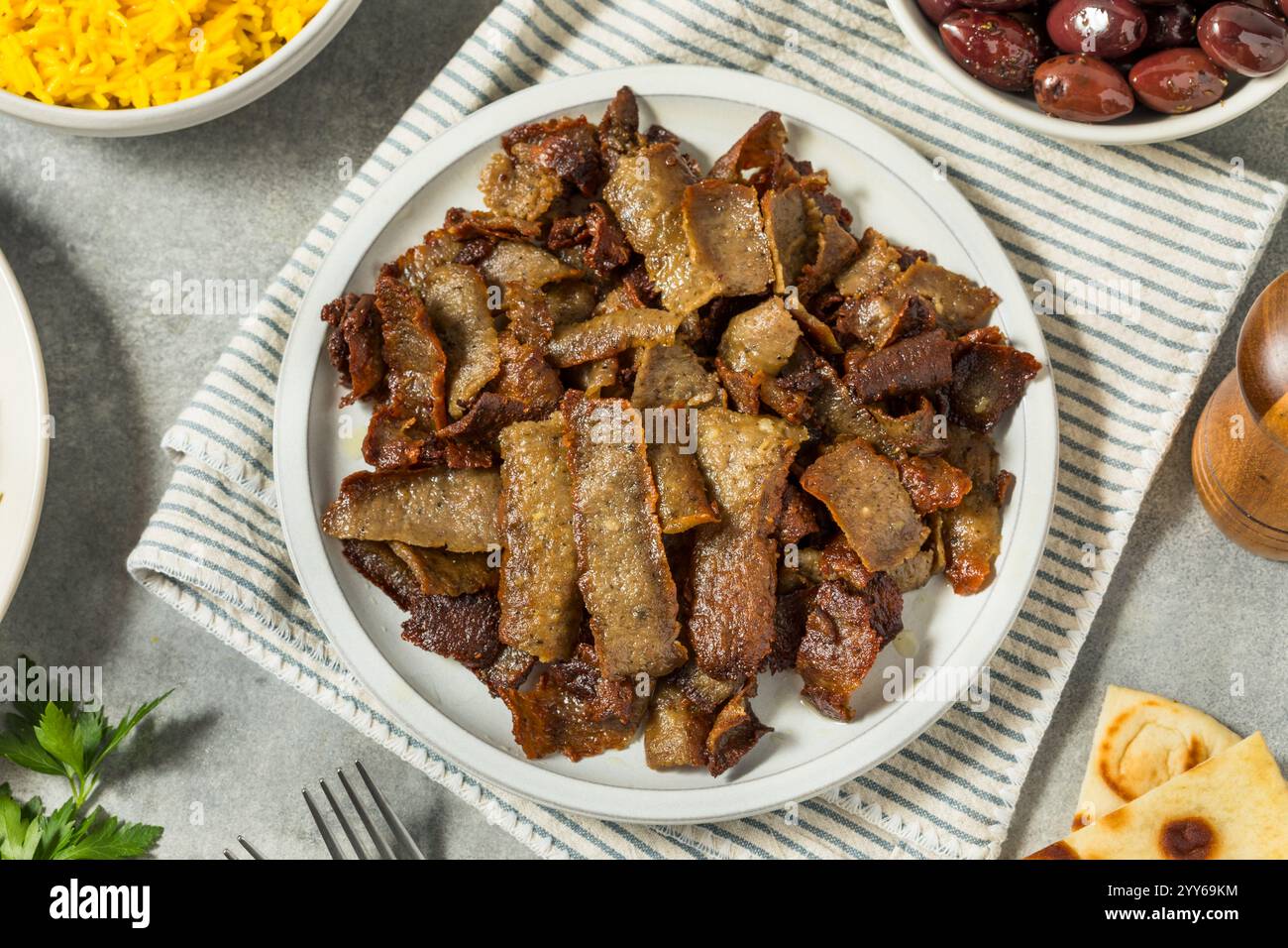 Roasted Greek Grilled Gyro Meat Shaved to Eat Stock Photo - Alamy