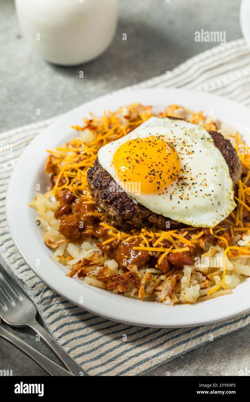 Fatty St Louis Slinger Hamburger Plate with Hash Browns Chili and Eggs ...