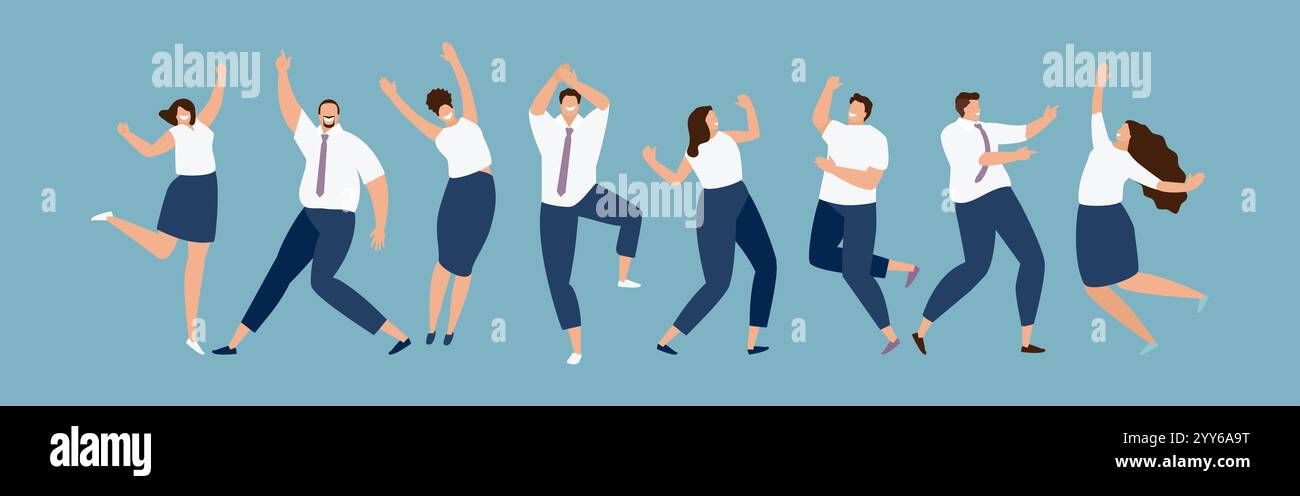 Joyful jumping successful business people. Team victory. Vector ...