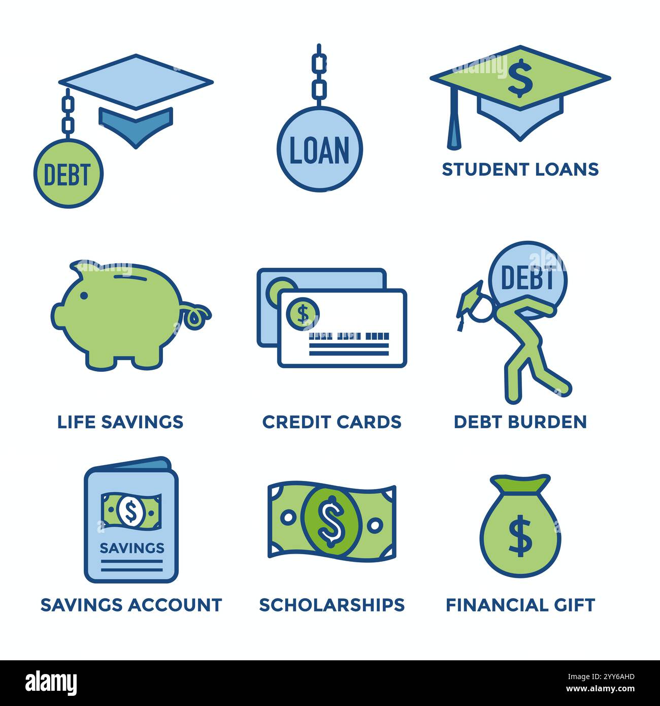 Student Loan Debt Forgiveness Icon Set with Debt Burden Images Stock ...