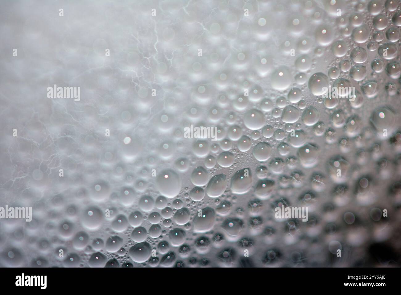 Close Up of Condensation Floating Liquid Water Bubbles and Drips on ...