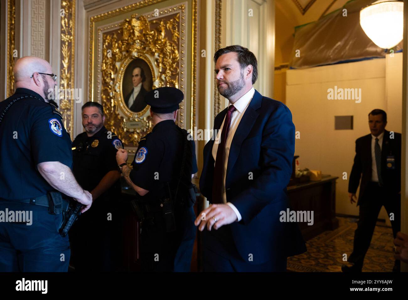 Vice President-elect JD Vance walks to a Senate Republican Conference ...