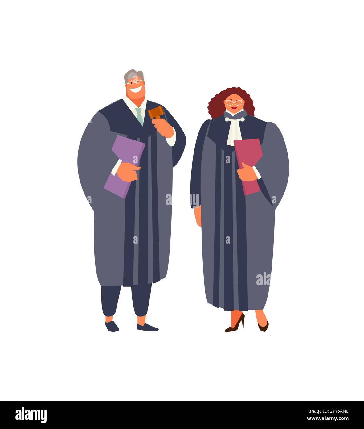 Standing judges man and woman in a judging robe on a white background ...