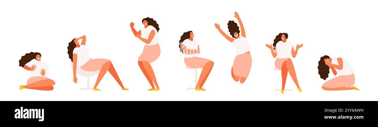 Full body girl expressing different emotions vector set Stock Vector ...