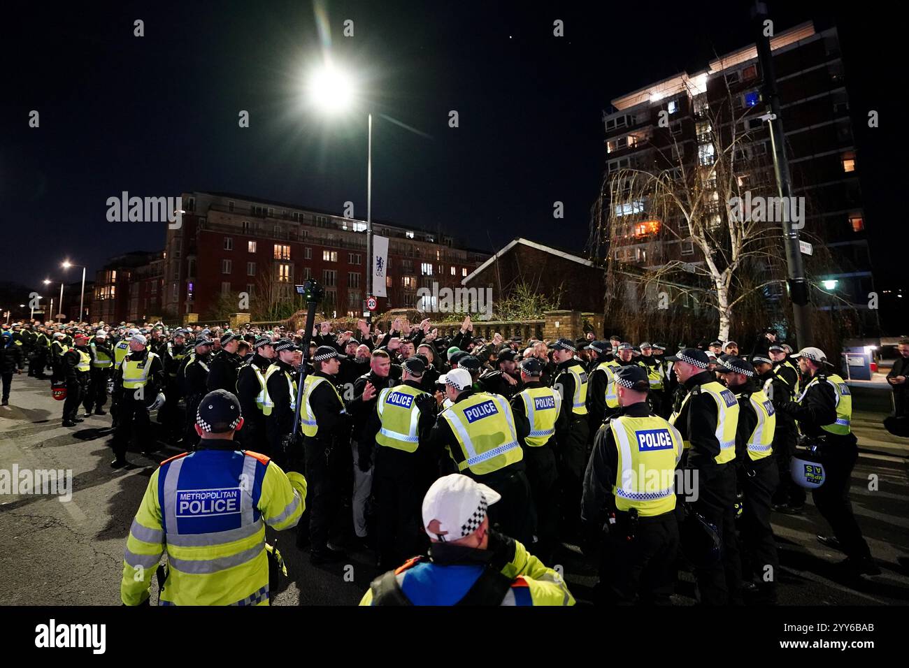 Shamrock Rovers fans are escorted via police near to the stadium ahead ...