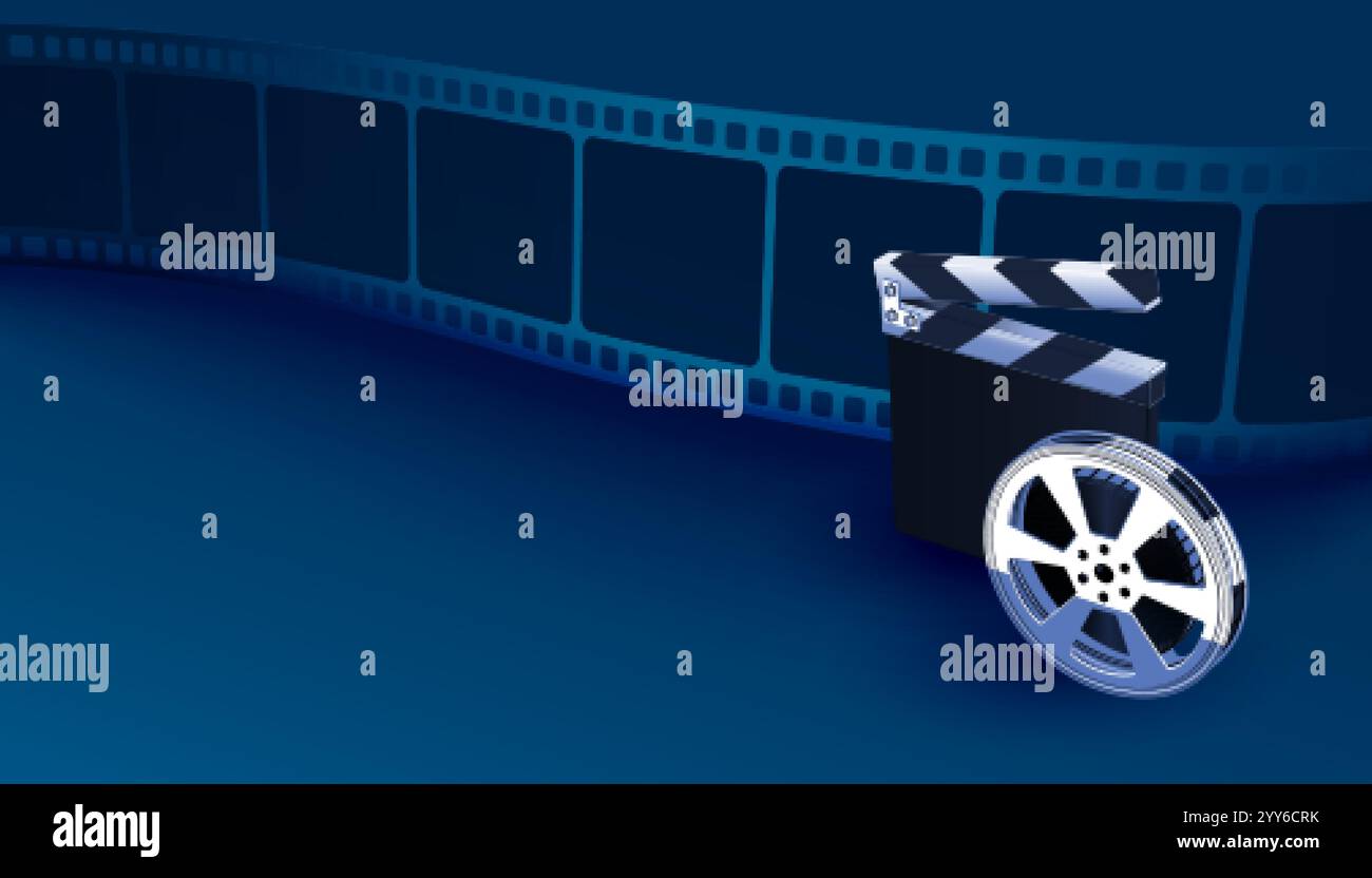 realistic film strip background with clapper board Stock Vector Image ...