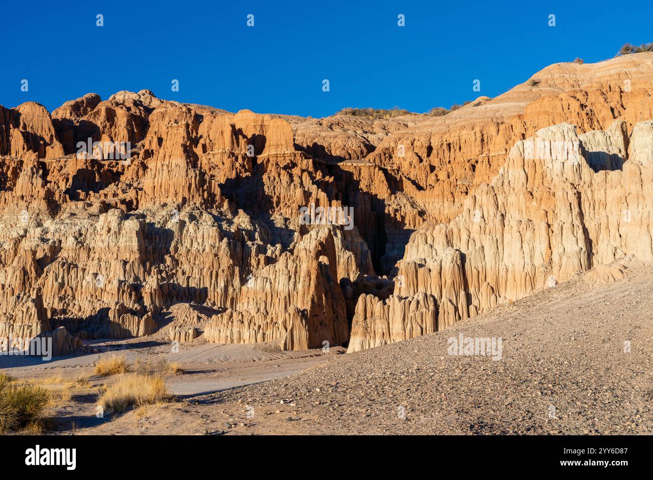 Photograph of eroded clay soils at Cathedral Gorge State Park during a ...
